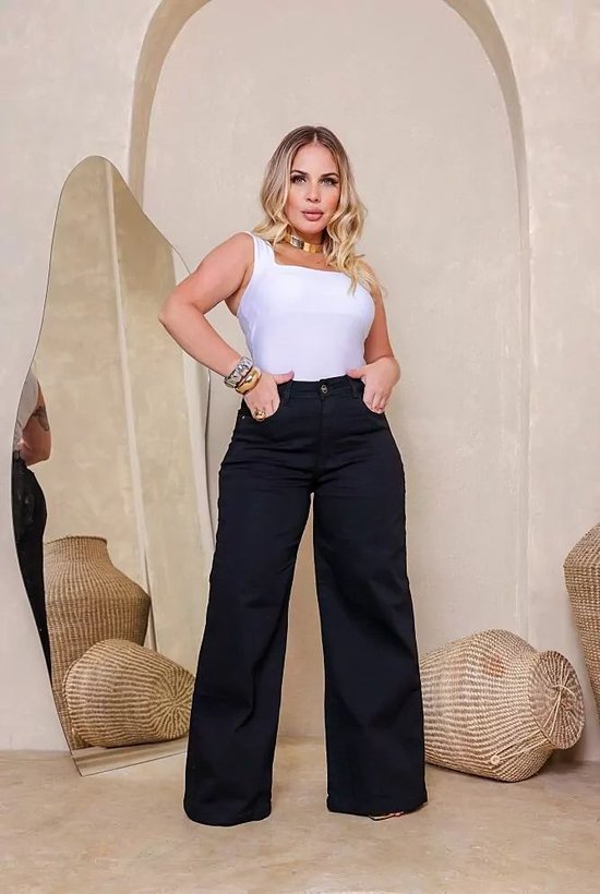 Calça Feminina Wide Leg Petit Preta - Black Jeans Calça Feminina Wide Leg Petit Preta - Black Jeans