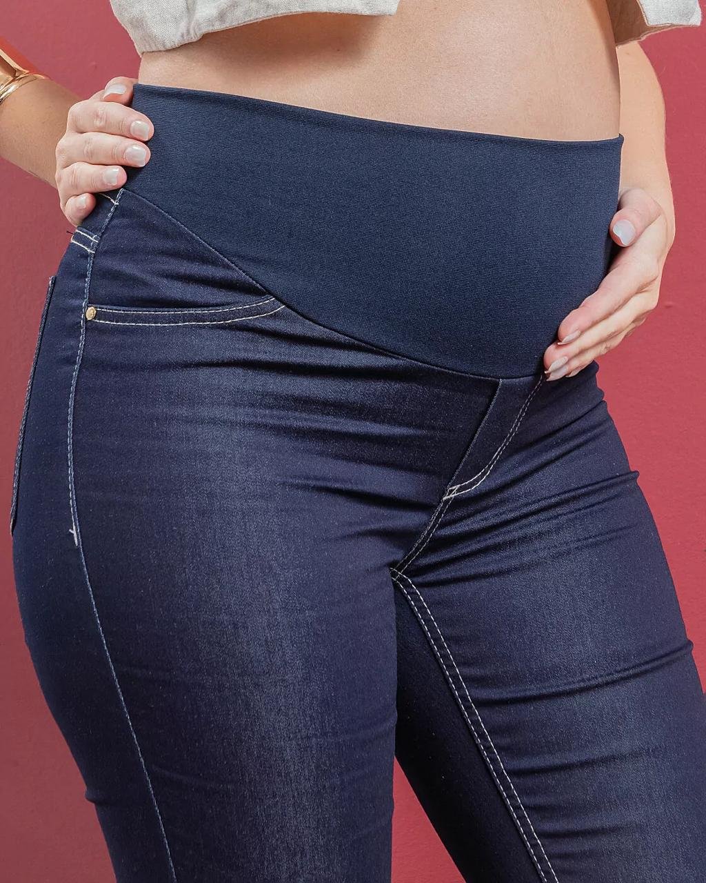 Calça Feminina Cigarrete Gestante Denim Escuro - Black Jeans